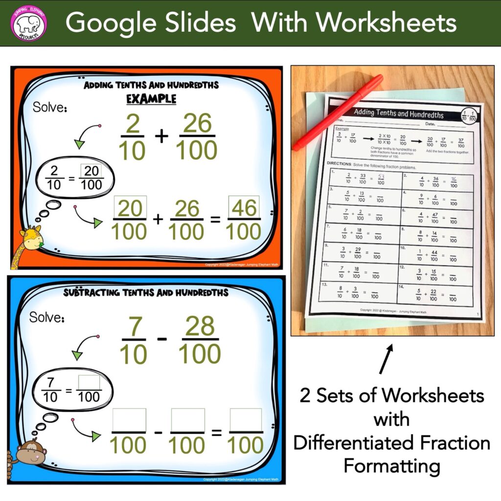 Add and Subtract Tenths and Hundredths Bundle Google Slides and ...
