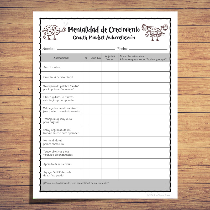 Growth Mindset Self Reflection Chart English & Spanish FREE! | Made By ...