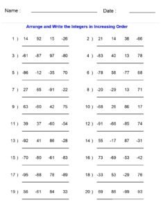 Integers Worksheets- Arranging Orders of Integers Worksheets | Made By ...