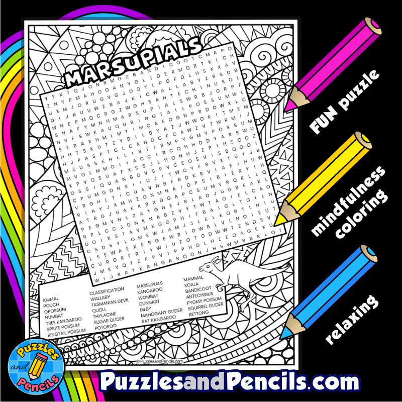 Marsupials Word Search Puzzle with Coloring | Animal Classification ...