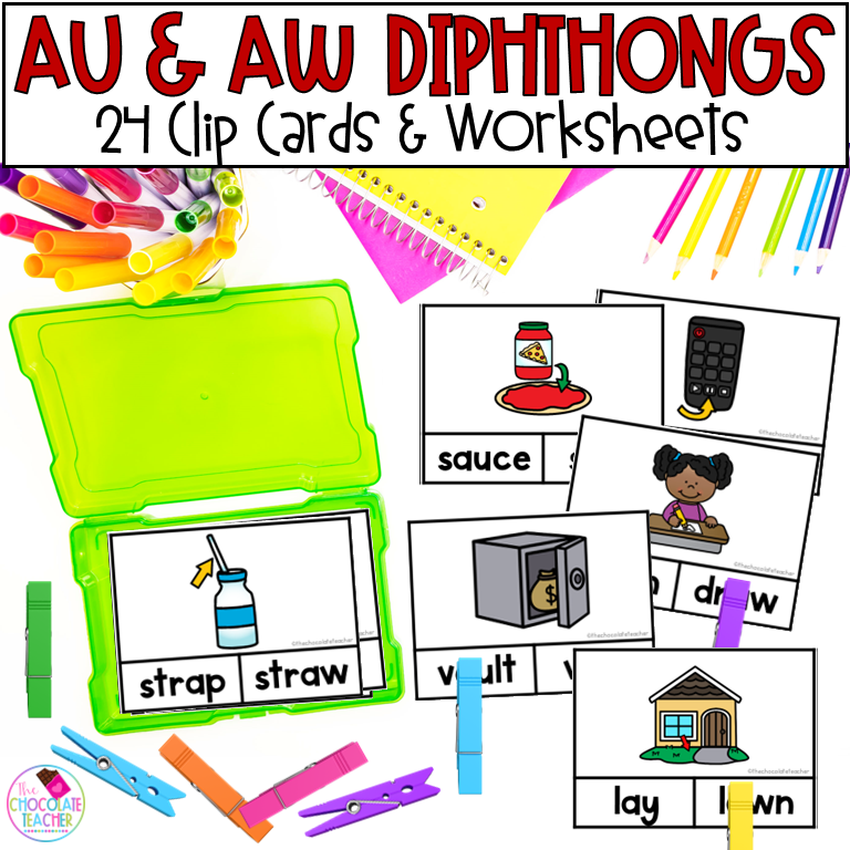 AU AW Phonics Clip Cards and Worksheets | Made By Teachers