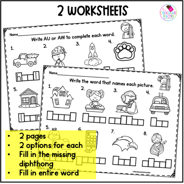 AU AW Phonics Clip Cards and Worksheets | Made By Teachers