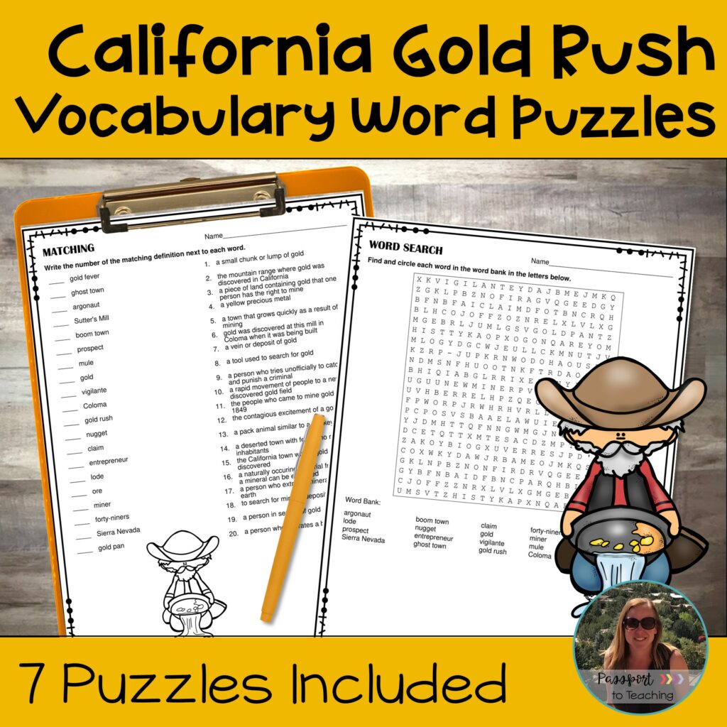 Calfornia Gold Rush Vocabulary Word Puzzles | Made By Teachers