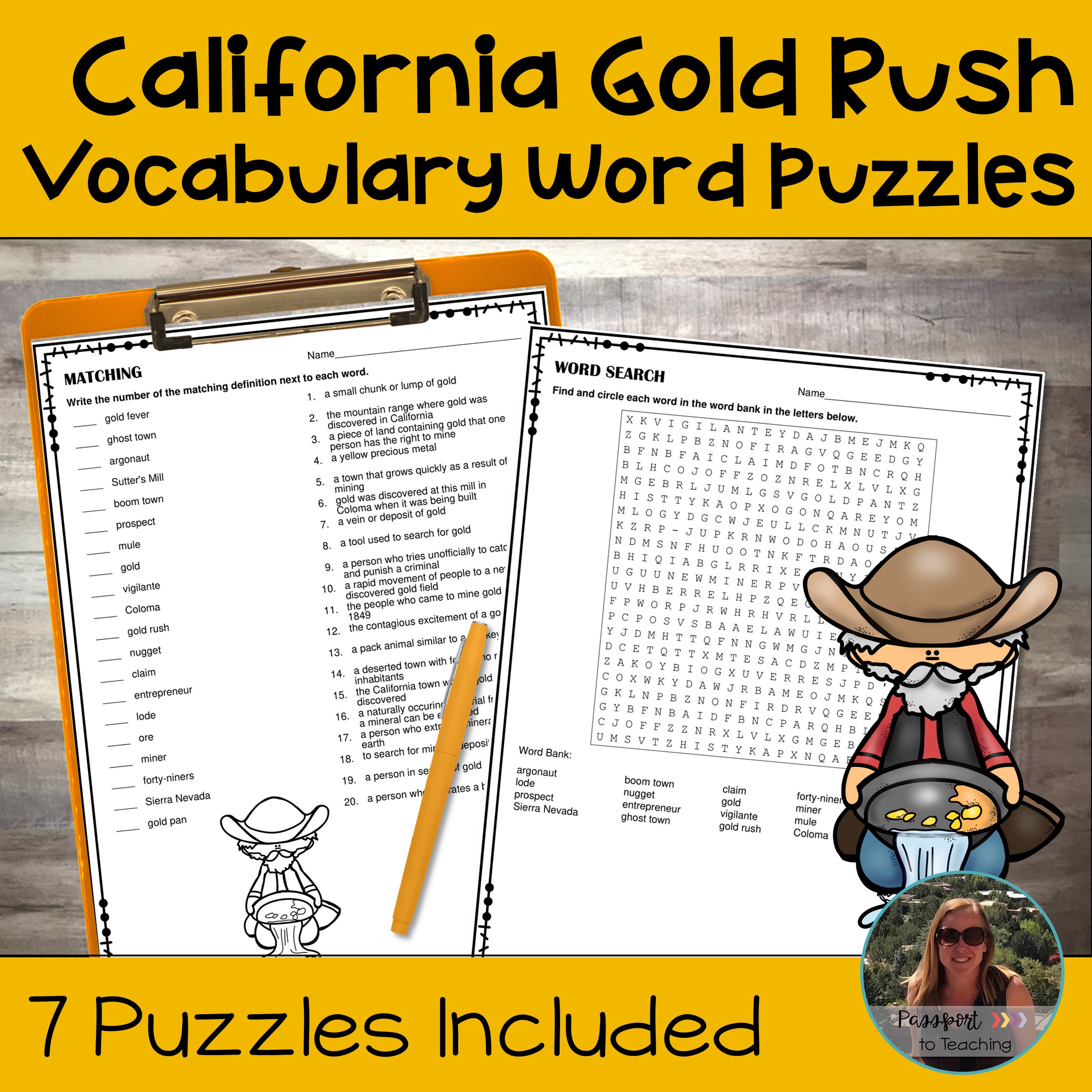 Calfornia Gold Rush Vocabulary Word Puzzles | Made By Teachers