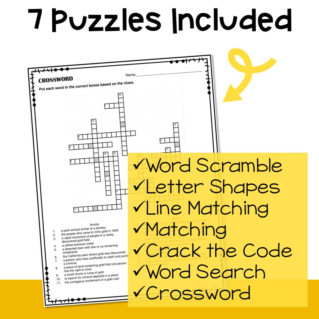 Calfornia Gold Rush Vocabulary Word Puzzles | Made By Teachers