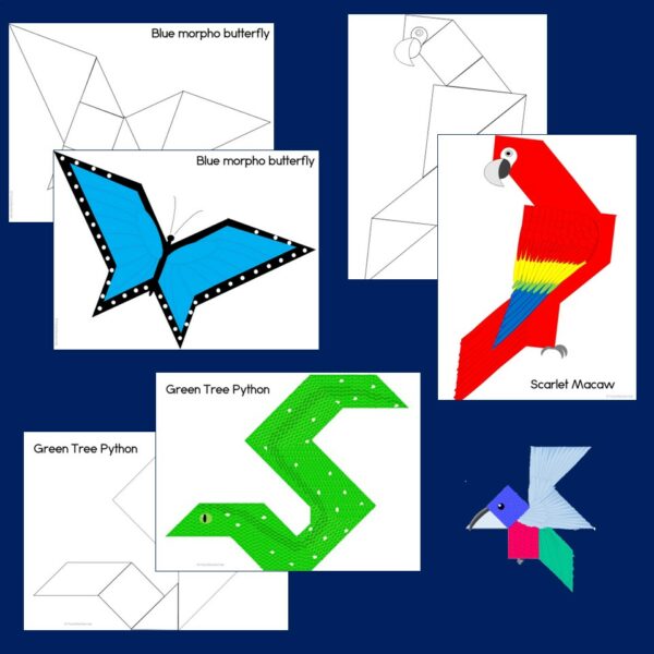 Rain Forest Animals Tangram Puzzles Printable | 2D Shapes Math Center ...