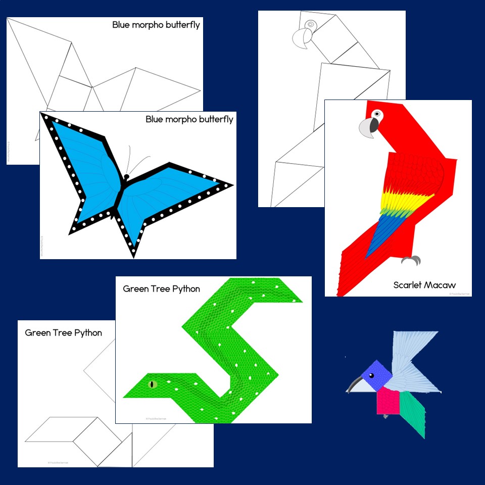 Rain Forest Animals Tangram Puzzles Printable | 2D Shapes Math Center ...