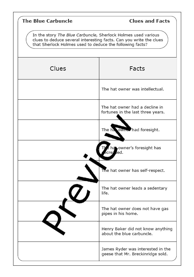 Arthur Conan Doyle "The Adventure of the Blue Carbuncle" worksheets ...