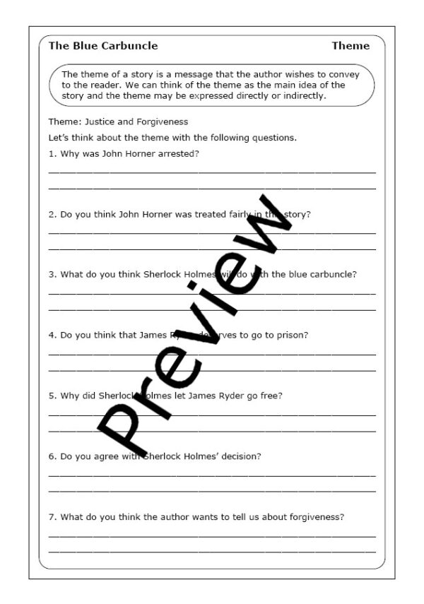 Arthur Conan Doyle "The Adventure of the Blue Carbuncle" worksheets ...