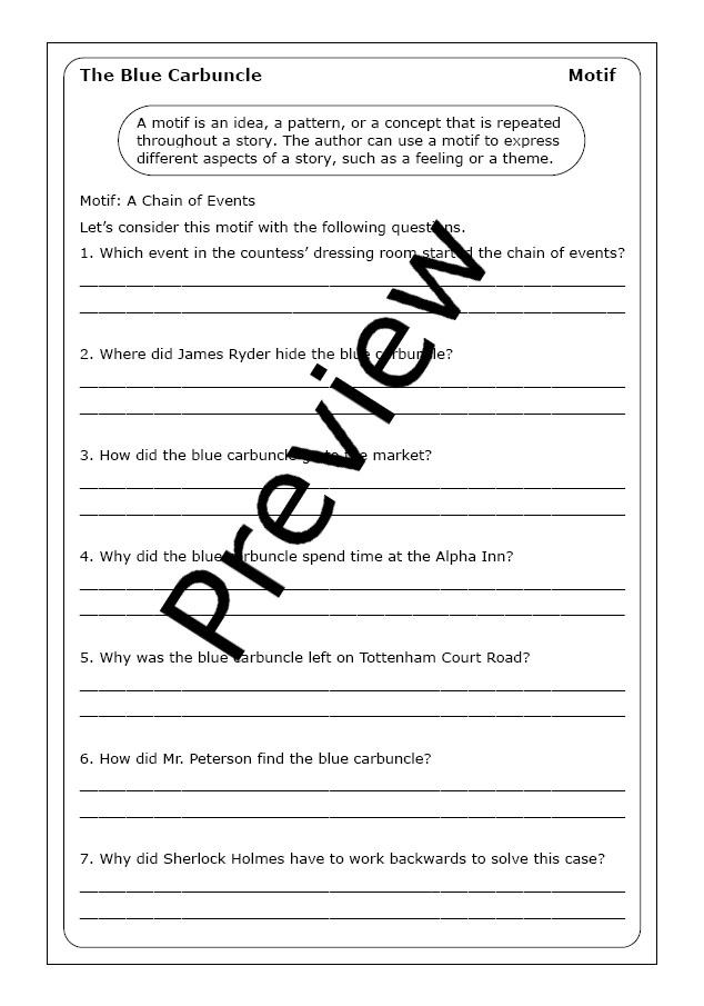 Arthur Conan Doyle "The Adventure of the Blue Carbuncle" worksheets ...