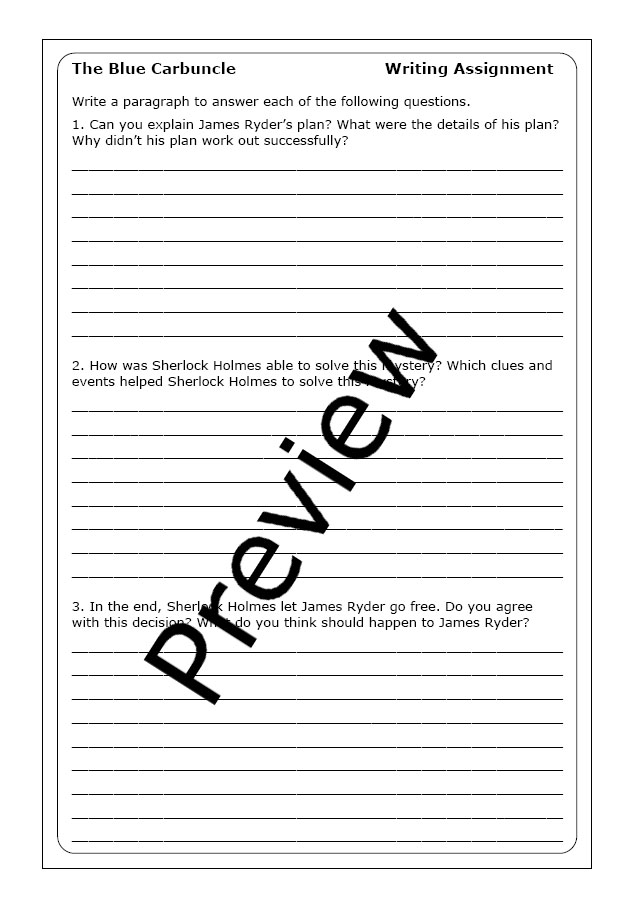 Arthur Conan Doyle "The Adventure of the Blue Carbuncle" worksheets ...