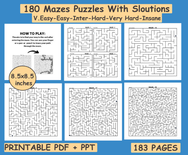 180 Maze Puzzle Book From Very Easy To Insane Level With Solutions ...