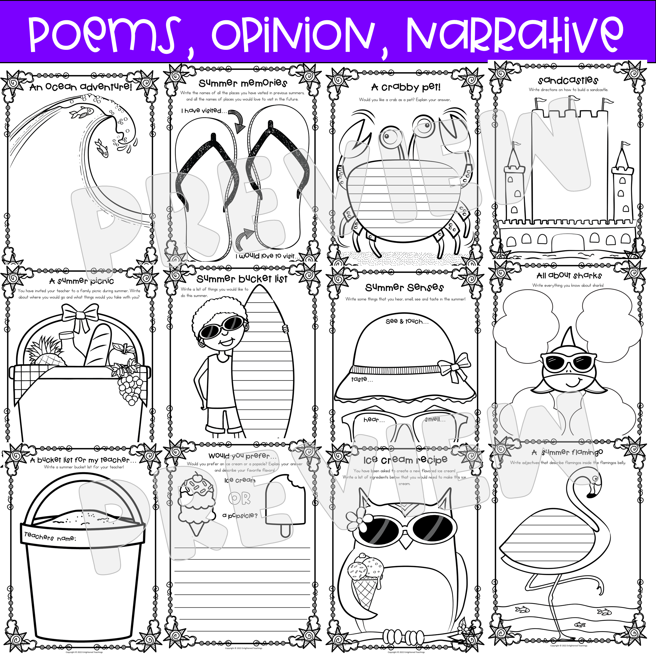 End of Year Writing Prompts Summer Writing Narrative Opinion Poetry ...