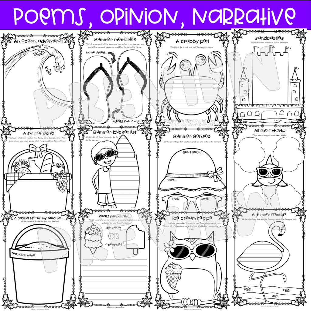 End of Year Summer creative writing prompts and acrostic poems Bundle ...