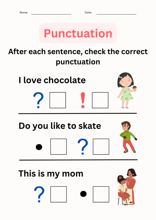 punctuation worksheets with answers for grade 1 | Made By Teachers