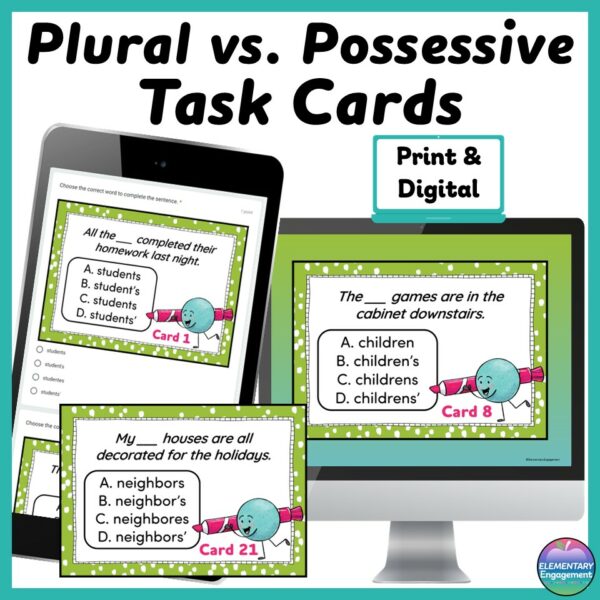 Plural and Possessive Nouns Print and Digital games with Task Cards ...