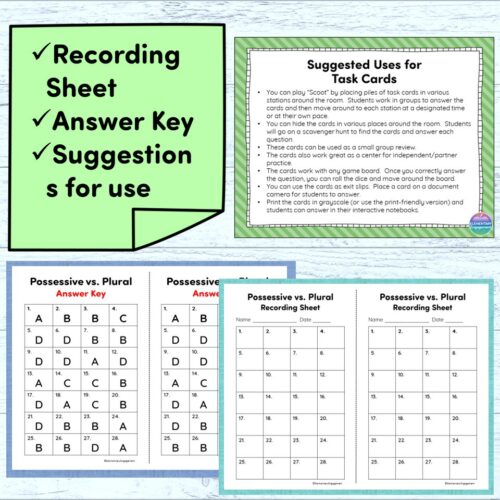 Plural and Possessive Nouns Print and Digital games with Task Cards ...