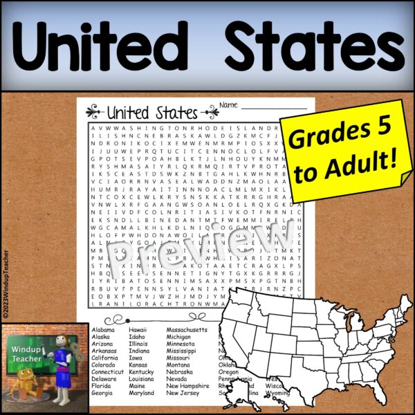 50 States Word Search Answer Key