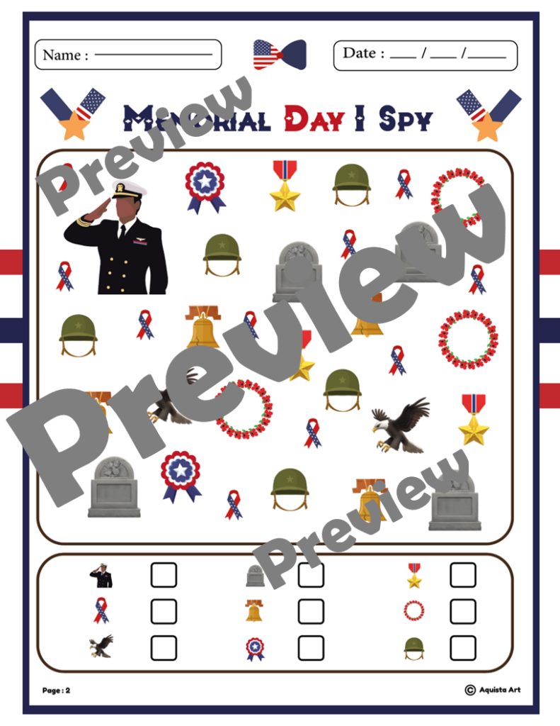 Memorial Day I Spy Game : Search and Count - Made By Teachers