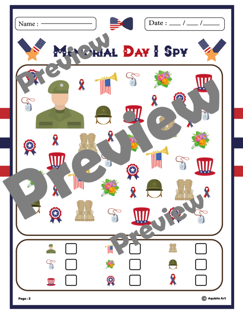 Memorial Day I Spy Game : Search and Count | Made By Teachers