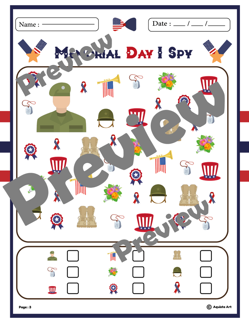 Memorial Day I Spy Game : Search and Count | Made By Teachers
