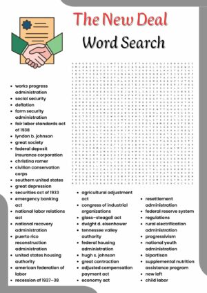 The New Deal word search Puzzle worksheet activities for kids | Made By ...