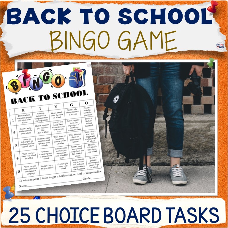 Back to School Activities Bingo Game - NO PREP Choice Board Tasks ...