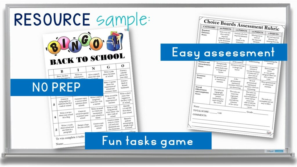Back to School Activities Bingo Game - NO PREP Choice Board Tasks ...