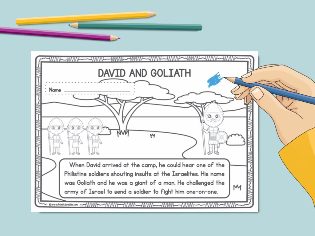 David and Goliath Coloring Pages and Story Book Printable | Made By ...