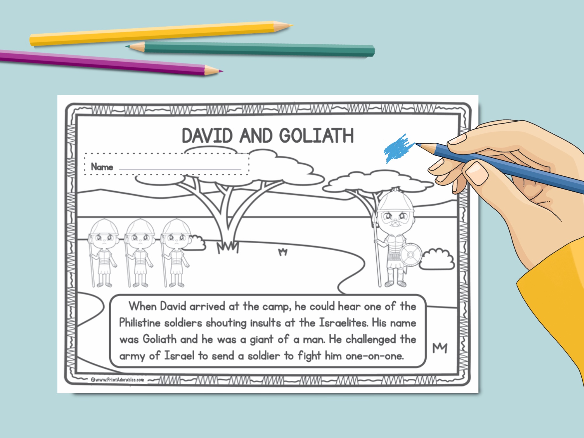 David and Goliath Coloring Pages and Story Book Printable | Made By ...