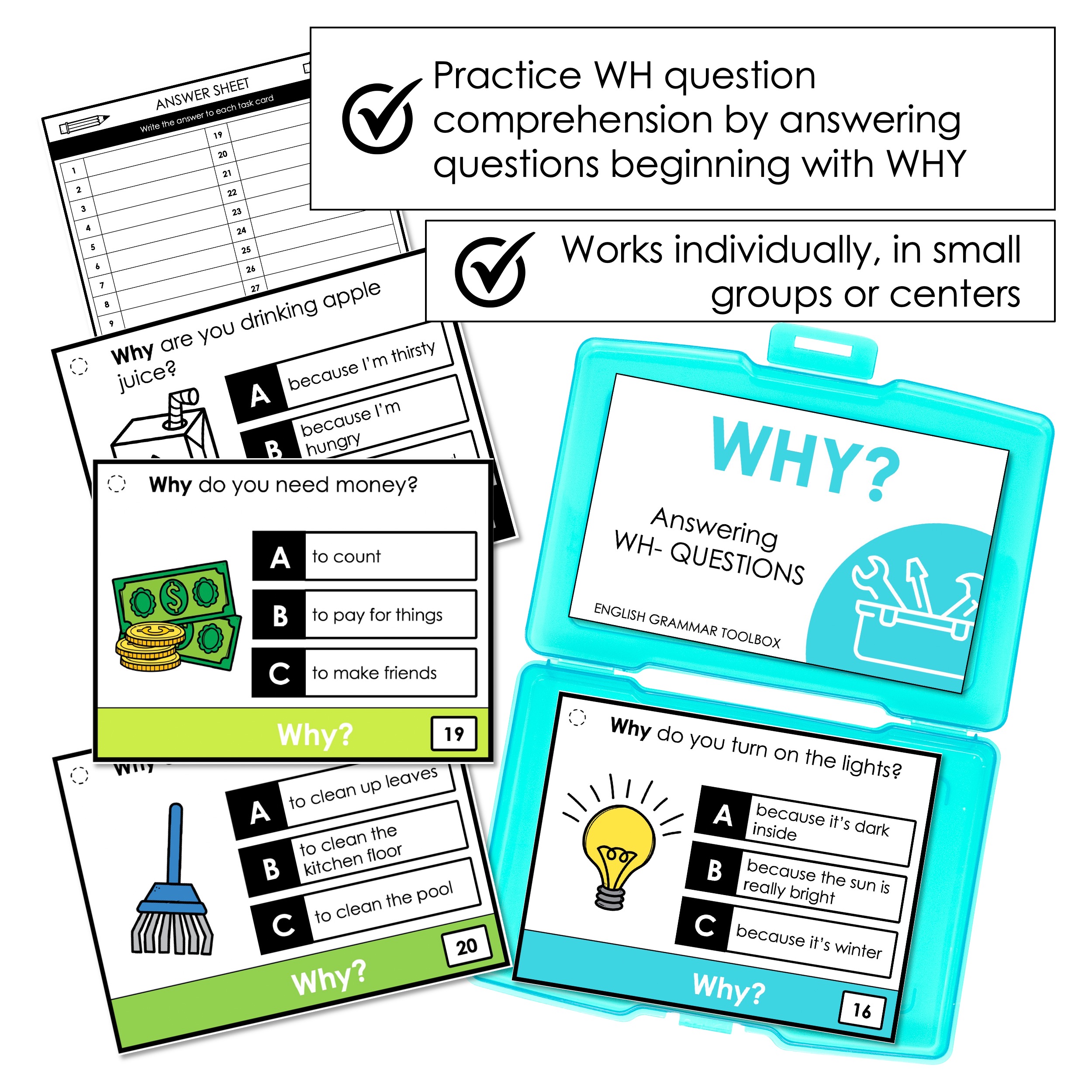 WHY Questions - WH Question Comprehension Task Cards | Made By Teachers