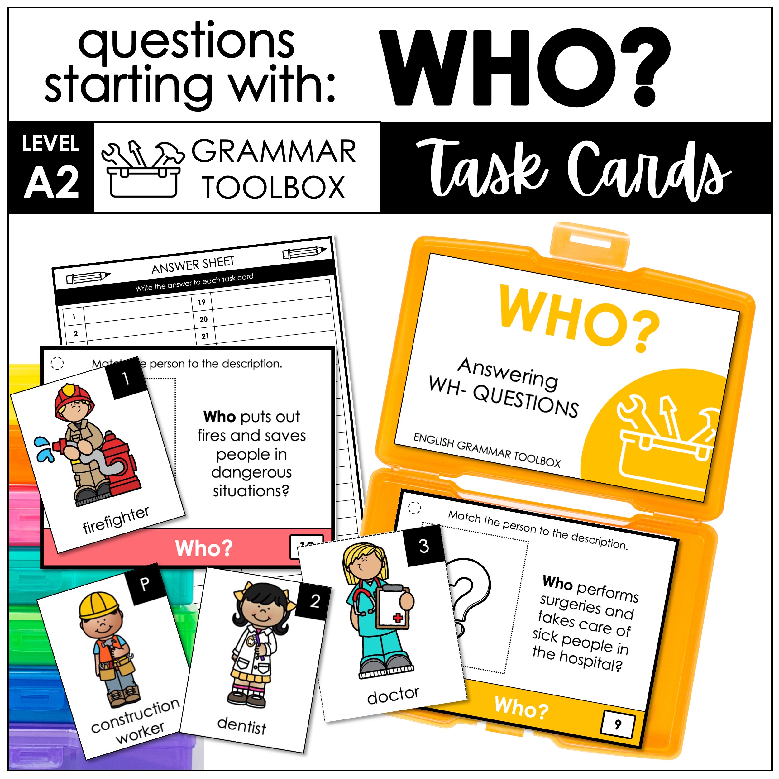 WHO Questions - WH Question Word Task Cards with Community Helpers ...