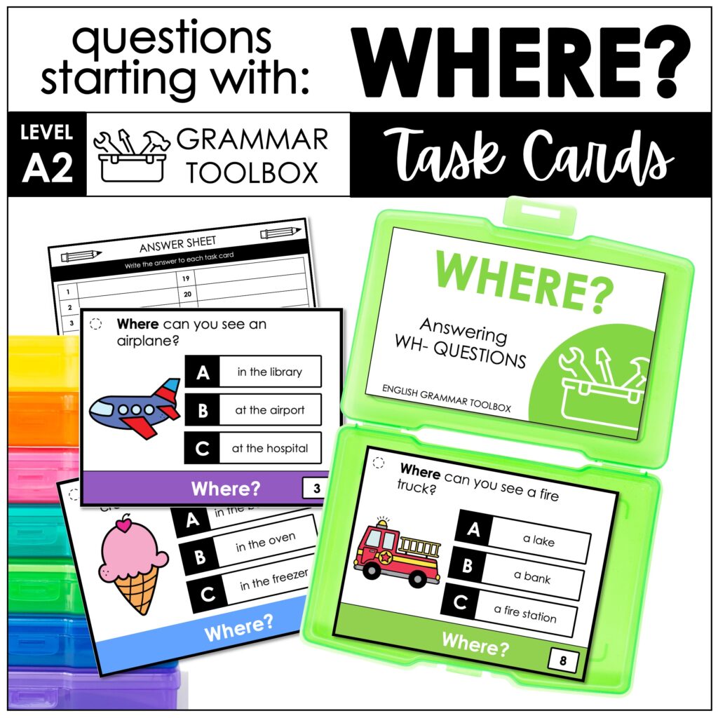 WHERE Questions - WH Question Comprehension Task Cards | Made By Teachers