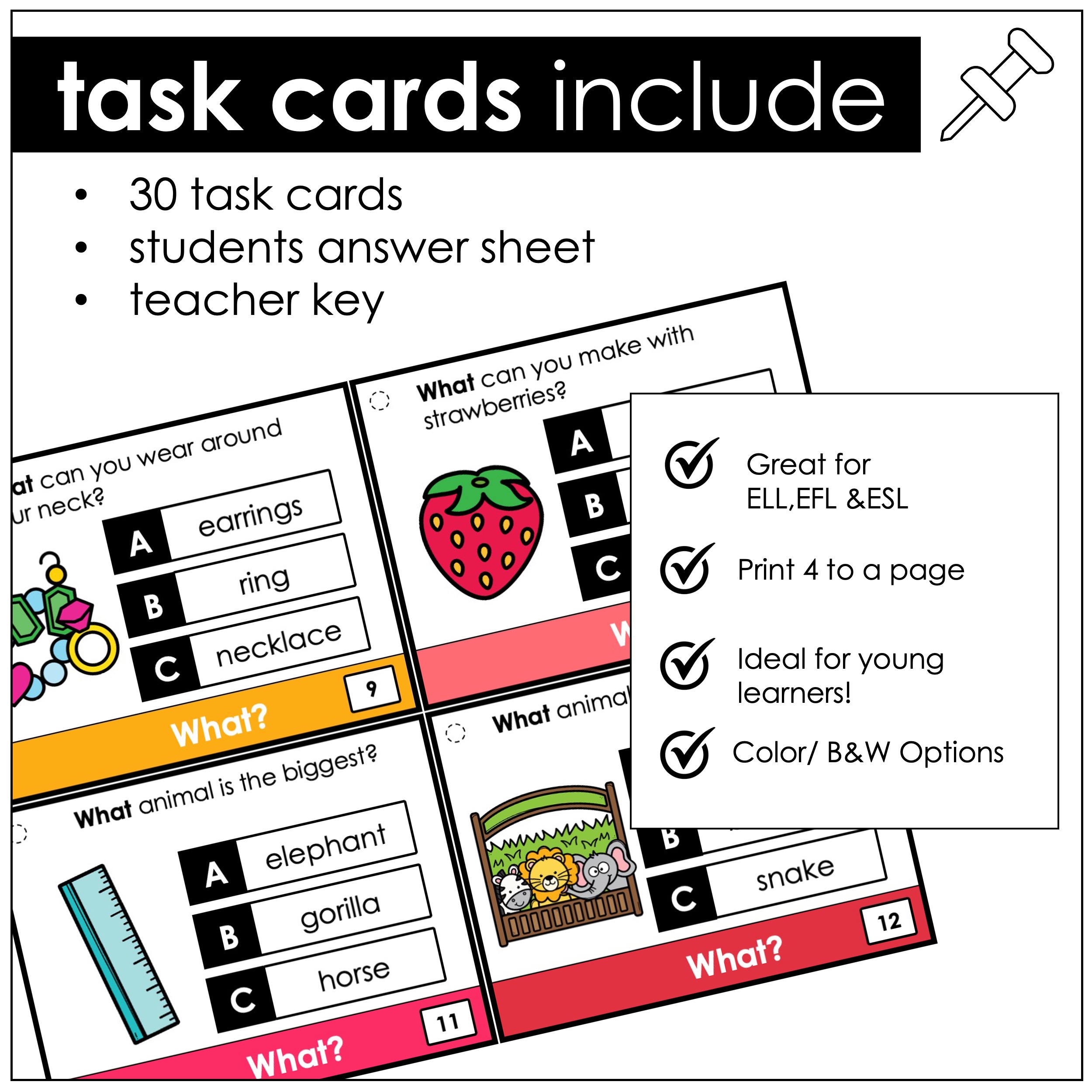 WHAT Questions - WH Question Word Comprehension Task Cards | Made By ...