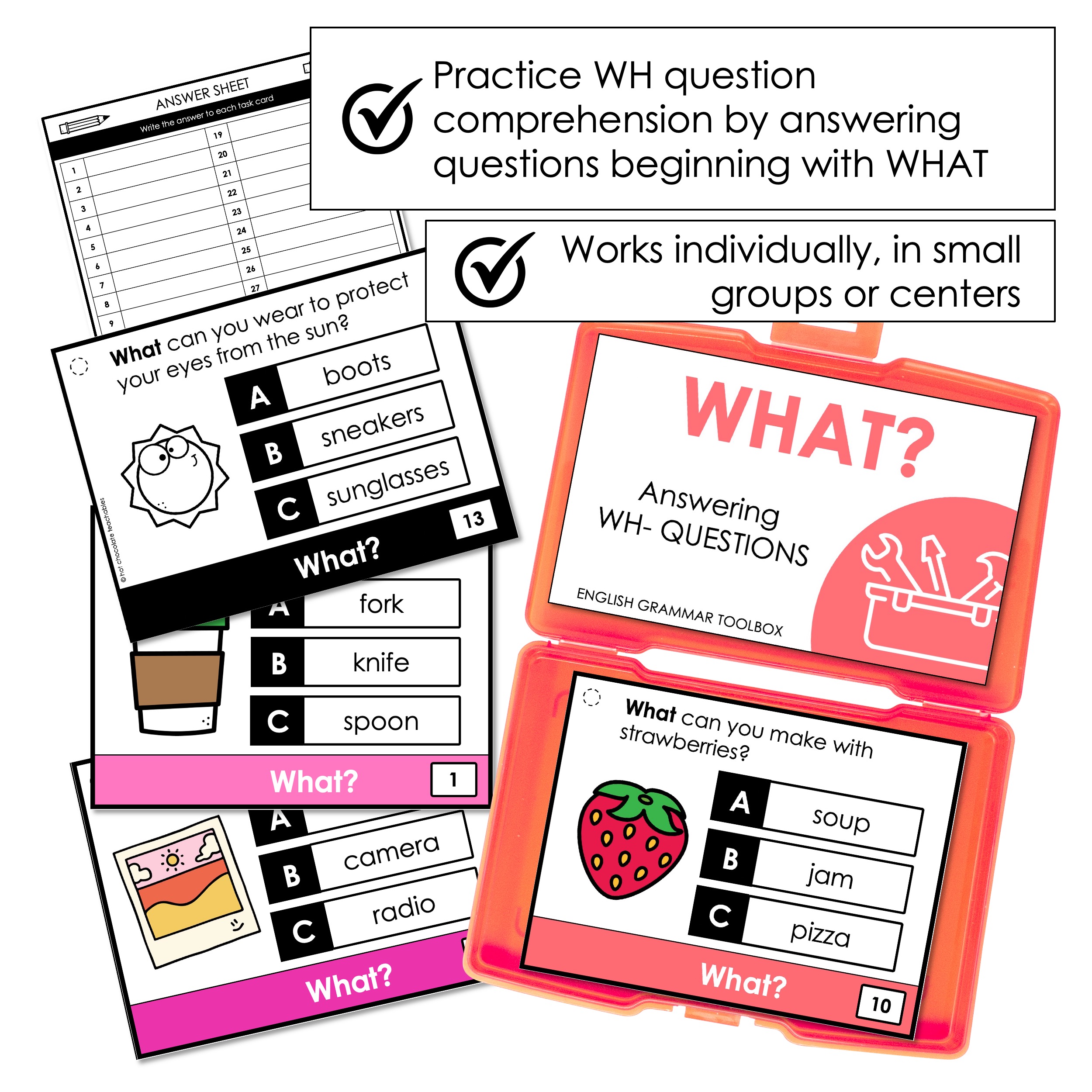 WHAT Questions - WH Question Word Comprehension Task Cards | Made By ...
