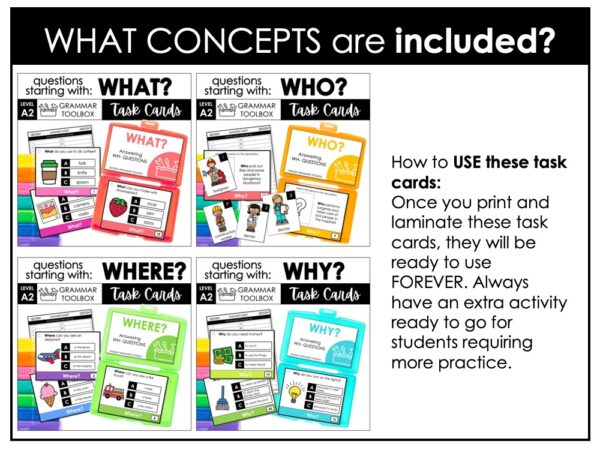 Answering WH Questions | Comprehension Task Card Bundle | What, When ...