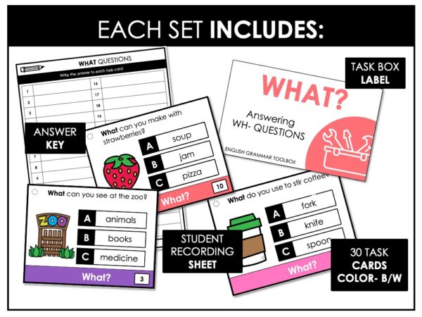 Answering WH Questions | Comprehension Task Card Bundle | What, When ...