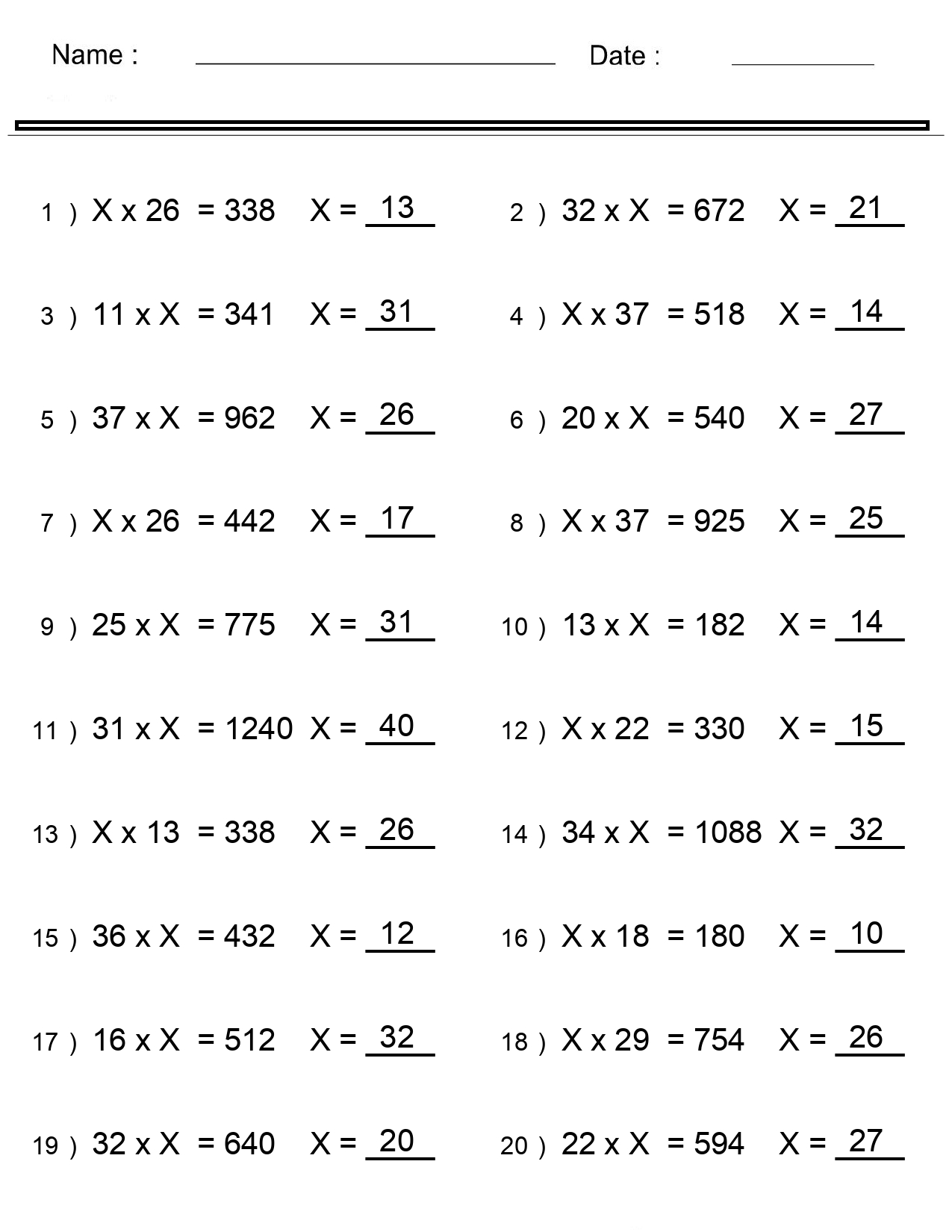 Multiplication Worksheets - Missing Factor Multiplication Worksheets ...