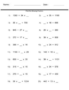 Multiplication Worksheets - Missing Factor Different Format Worksheets ...