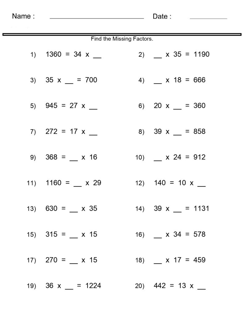 Multiplication Worksheets - Missing Factor Different Format Worksheets ...