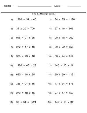 Multiplication Worksheets - Missing Factor Different Format Worksheets ...