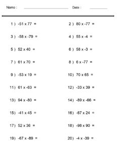 Multiplication Worksheets - Negative Numbers Multiplication Worksheets ...