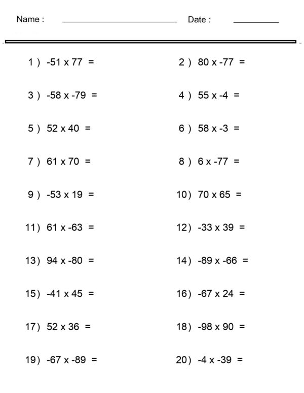 Multiplication Worksheets - Negative Numbers Multiplication Worksheets ...