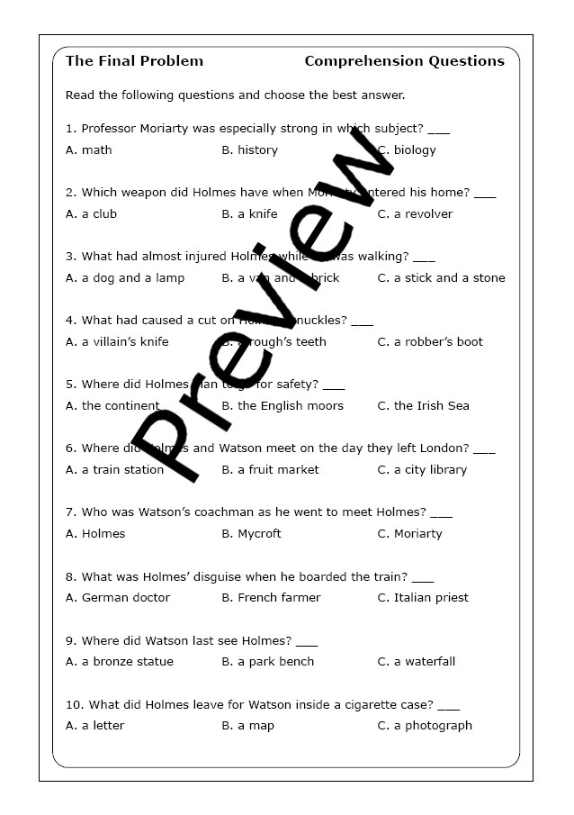 Arthur Conan Doyle "The Final Problem" worksheets | Made By Teachers