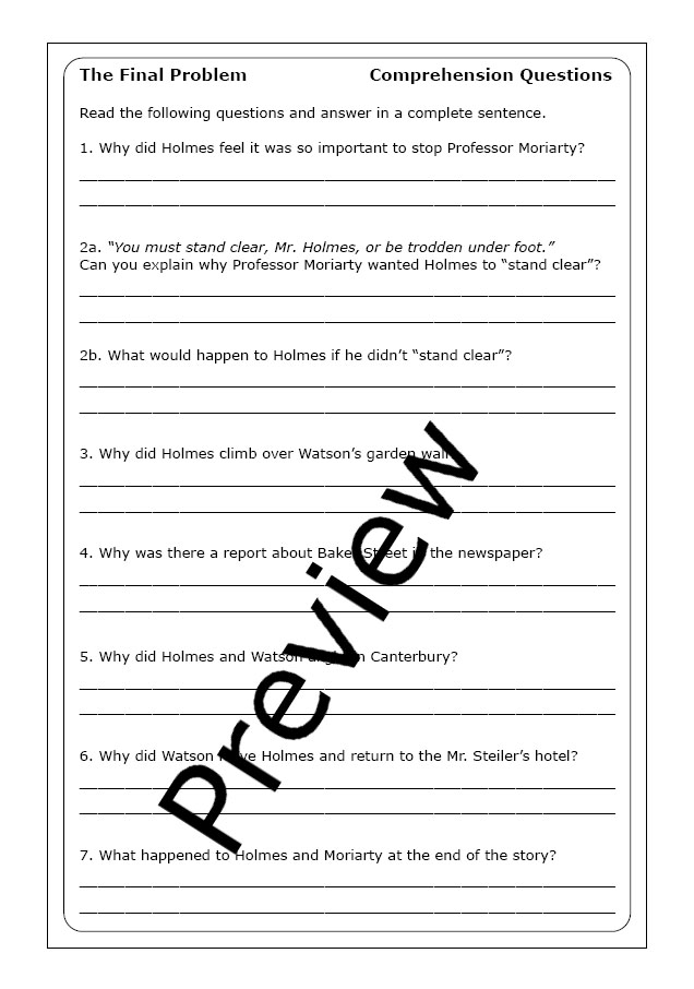 Arthur Conan Doyle "The Final Problem" worksheets | Made By Teachers