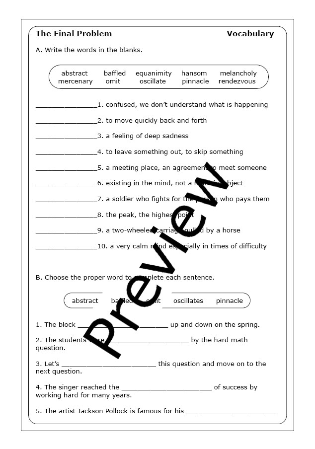 Arthur Conan Doyle "The Final Problem" worksheets | Made By Teachers