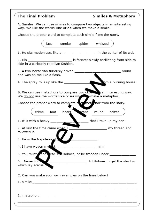 Arthur Conan Doyle "The Final Problem" worksheets | Made By Teachers