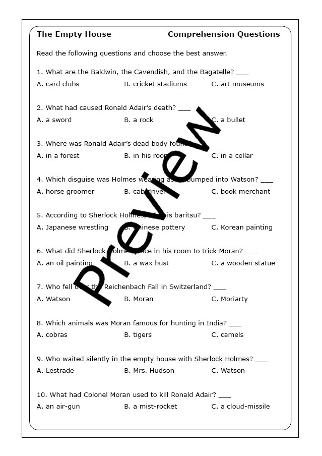 Arthur Conan Doyle "The Adventure of the Empty House" worksheets | Made ...