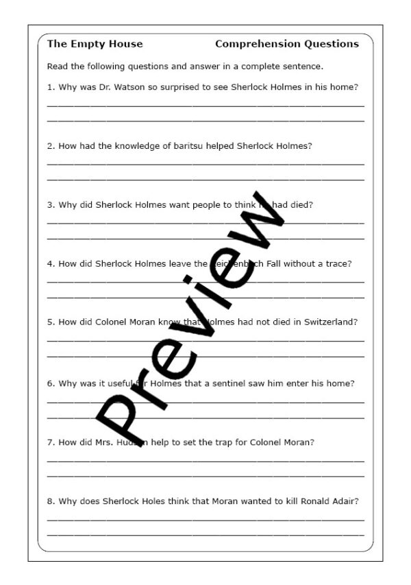 Arthur Conan Doyle "The Adventure of the Empty House" worksheets | Made ...