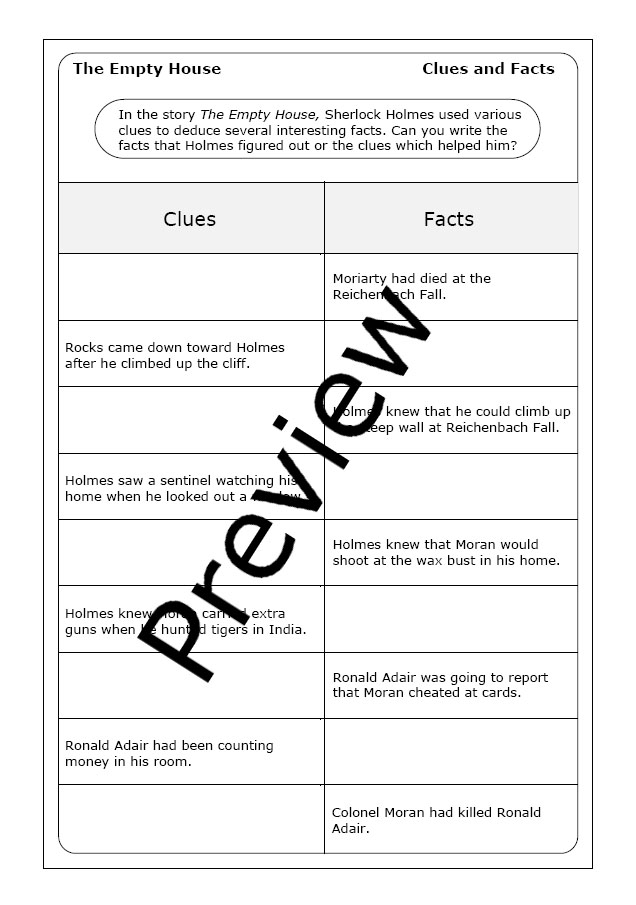 Arthur Conan Doyle "The Adventure of the Empty House" worksheets | Made ...